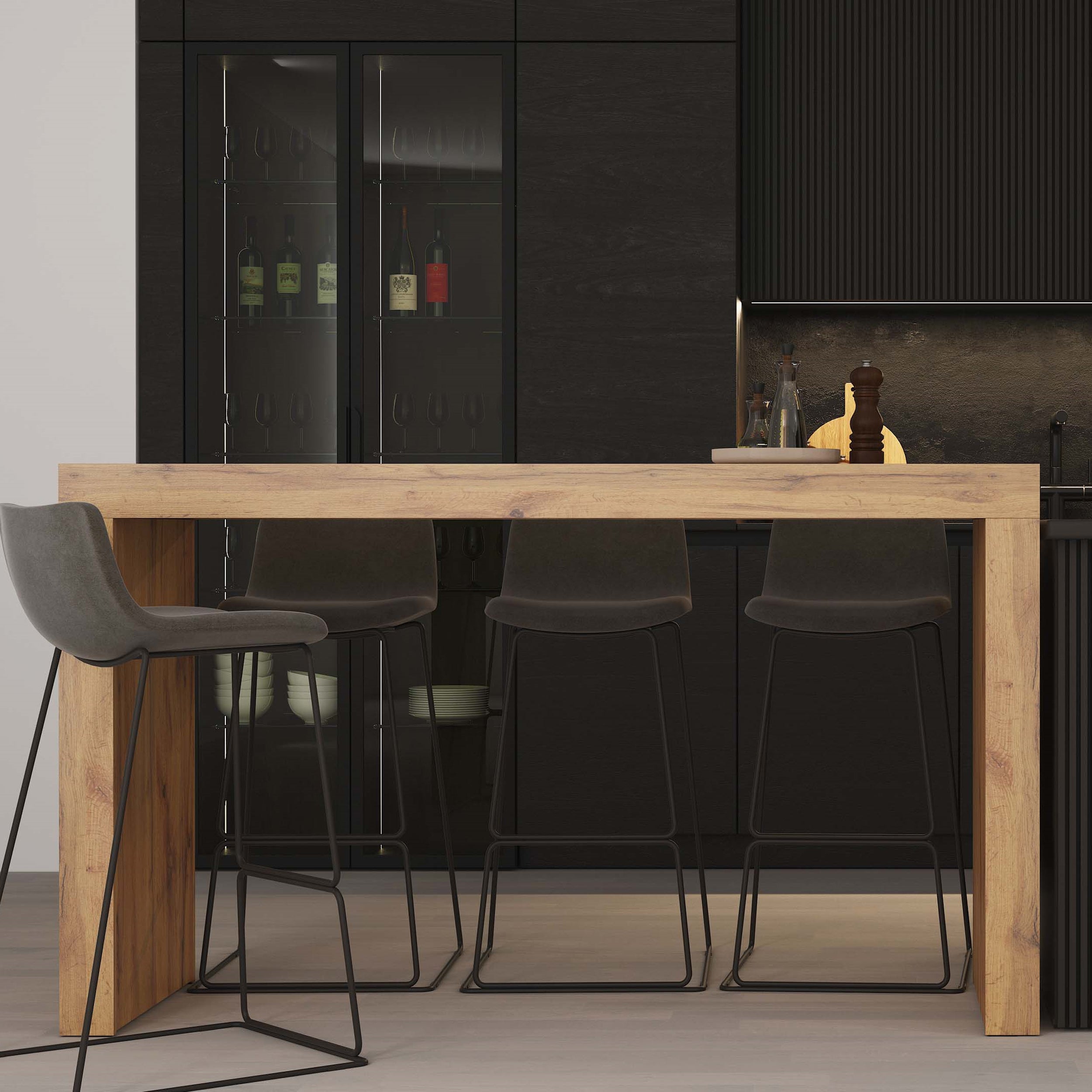 Table Haute Evolution 180x60, Frêne Noir