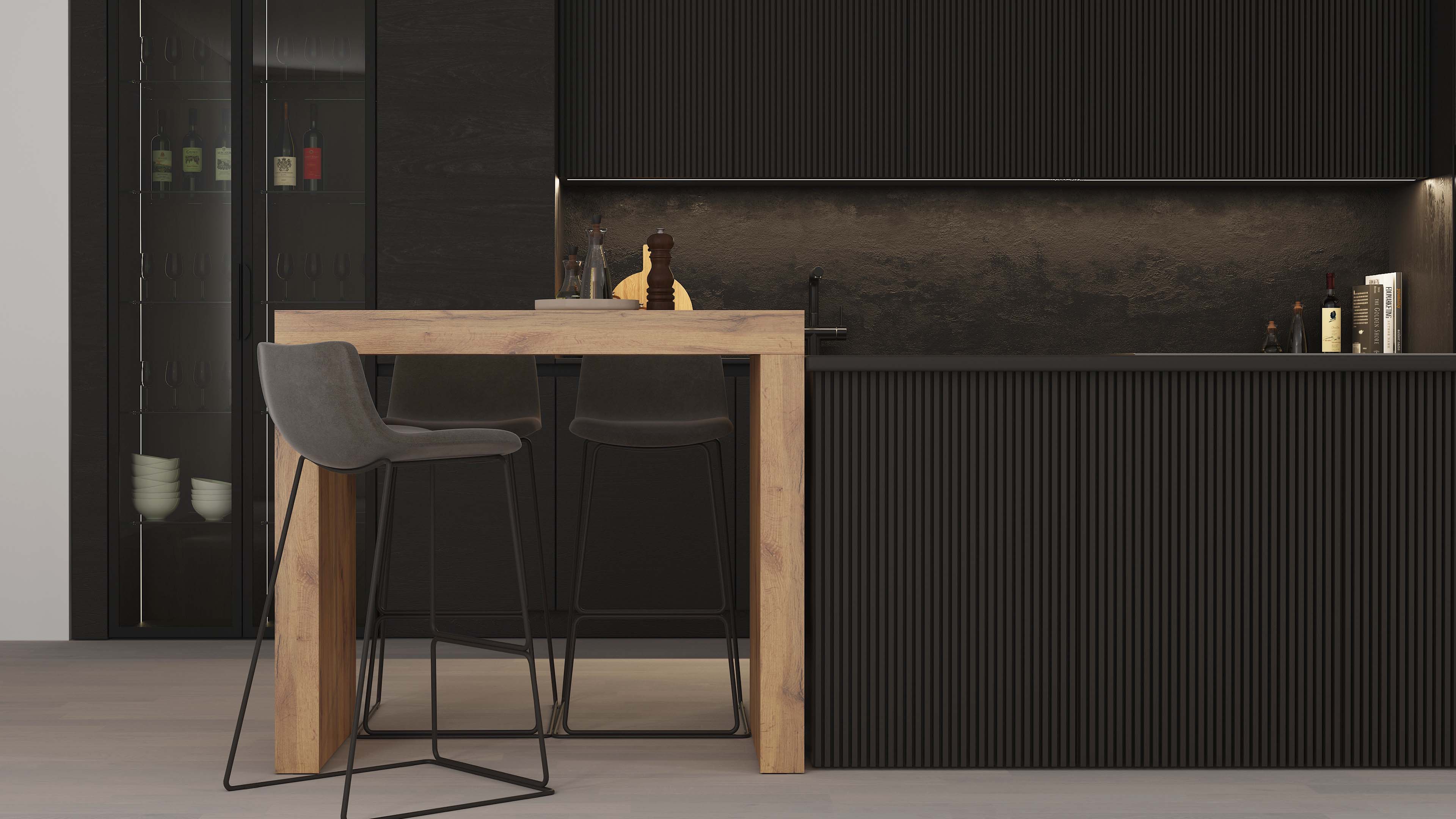 Evolution Hohe Tisch mit kabellosem Ladegerät 120x60, Esche, Schwarz