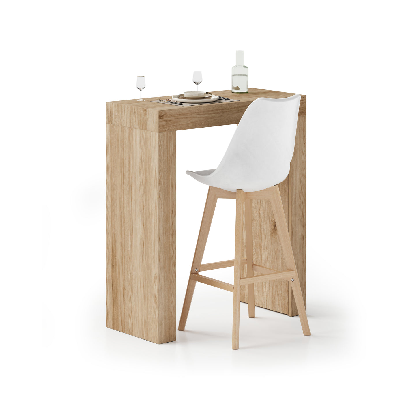 Hoge Tafel Evolution 90x40, Naturel Eiken met twee poten