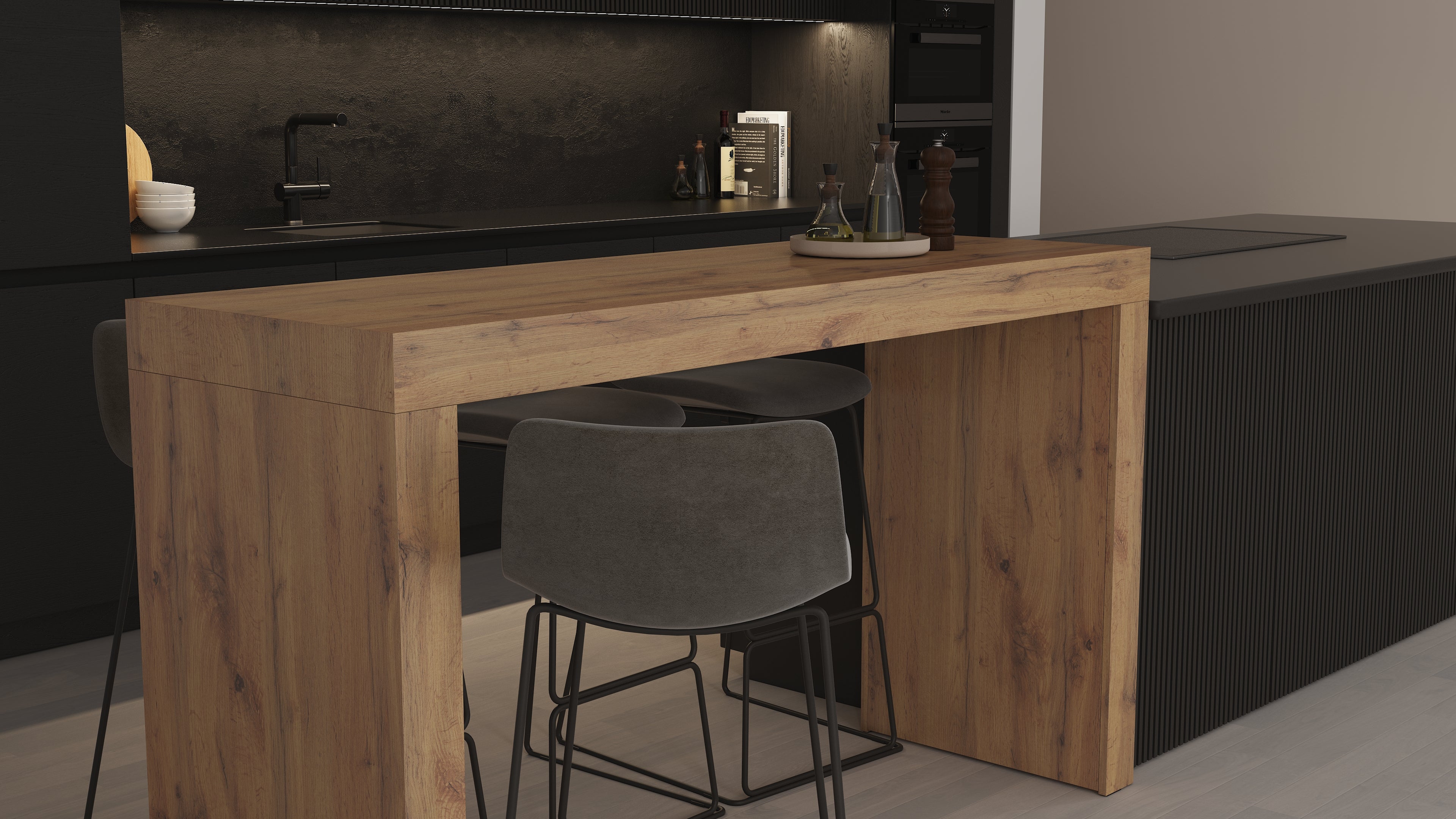 Table Haute Evolution 180x60, Frêne Noir