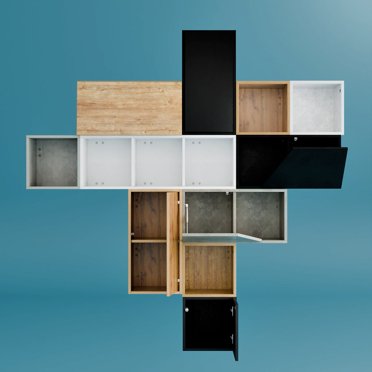 Unidad de pared Iacopo 70 con puerta abatible, color madera negra