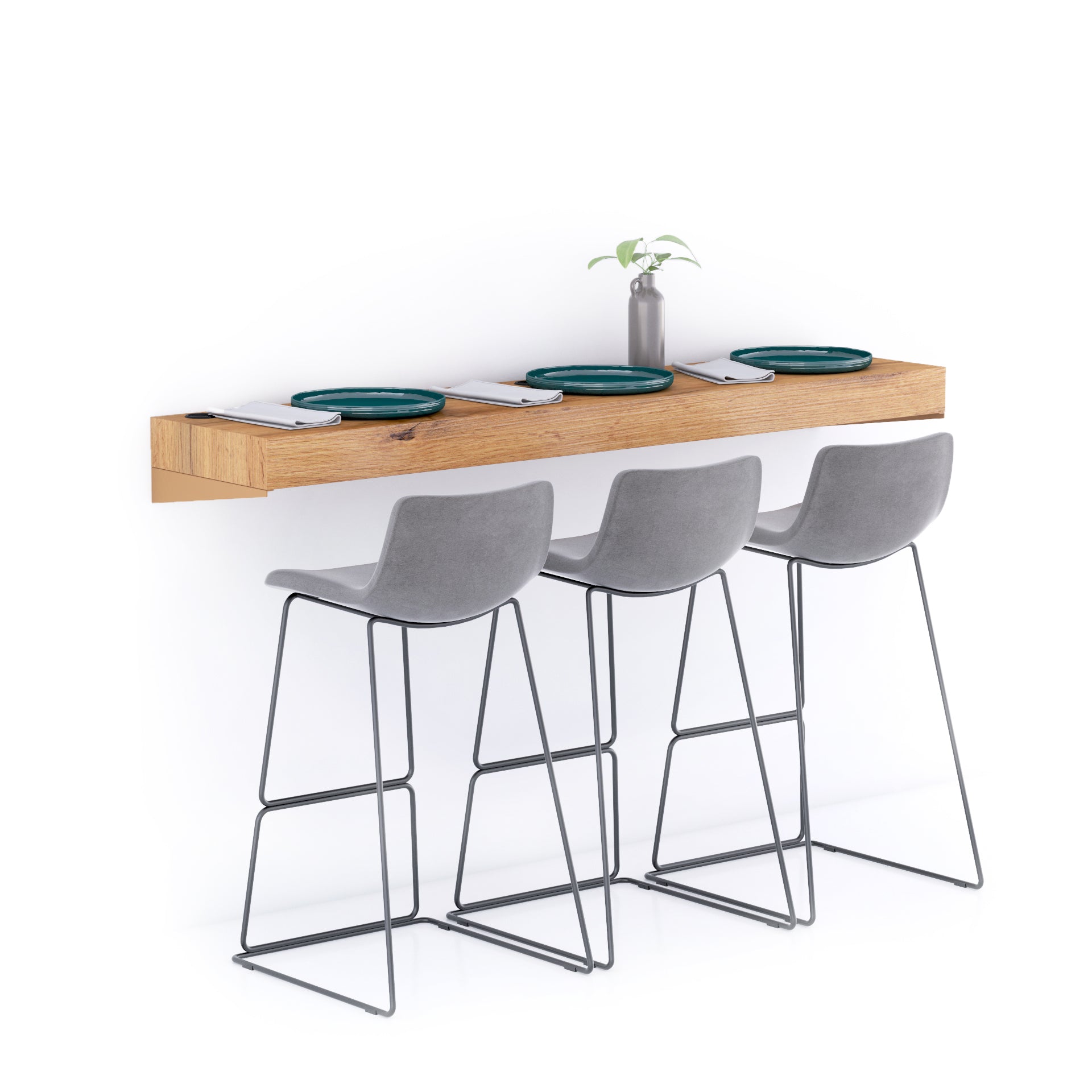 Evolution Extra Large Bar Shelf 180x40 with Wireless Charger, Rustic Oak