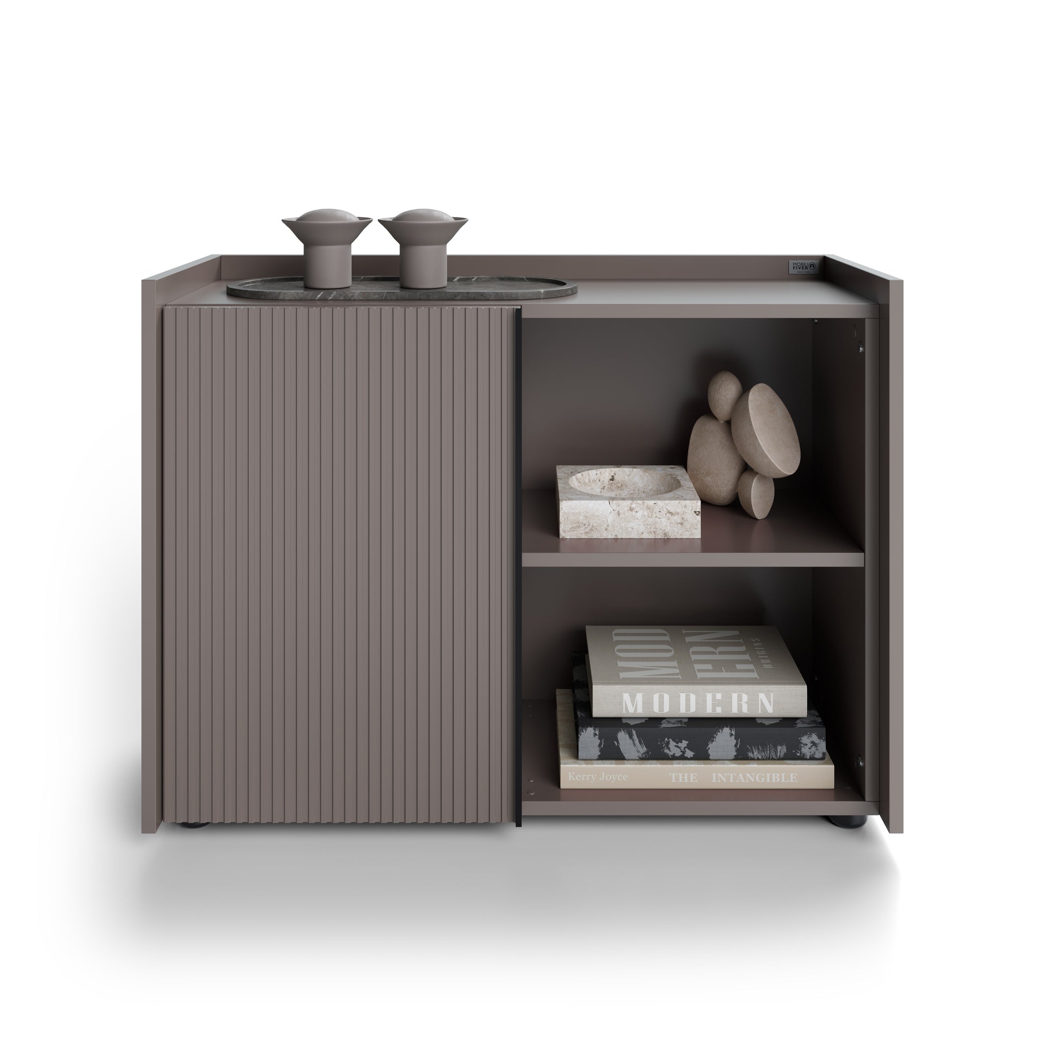 Mobile Basso Cannettato Romina (93,6x36x70 cm), 1 Anta, Grigio Cobalto
