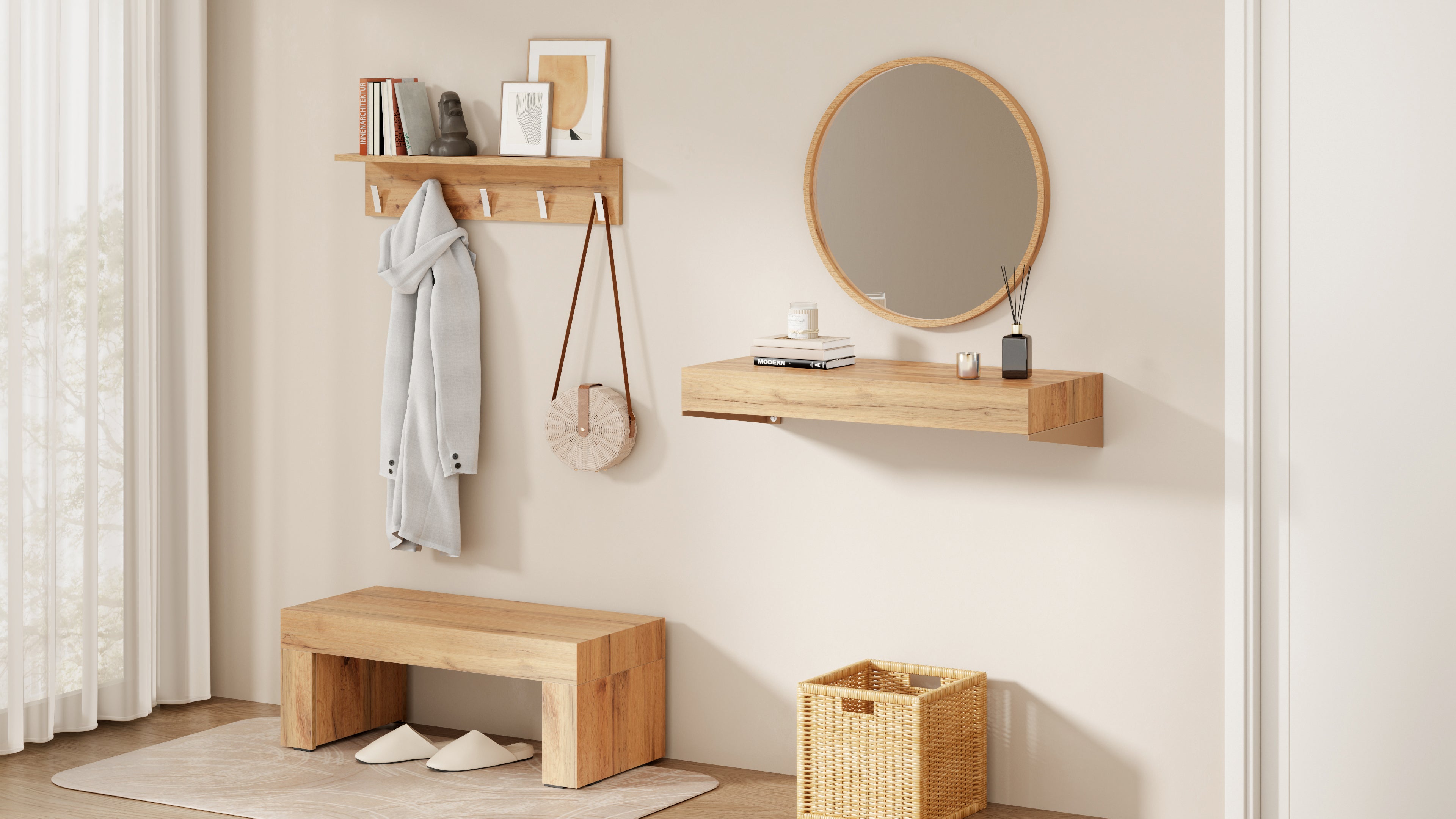 Wall coat hanger, Rachele, 23.62 in, Rustic Oak