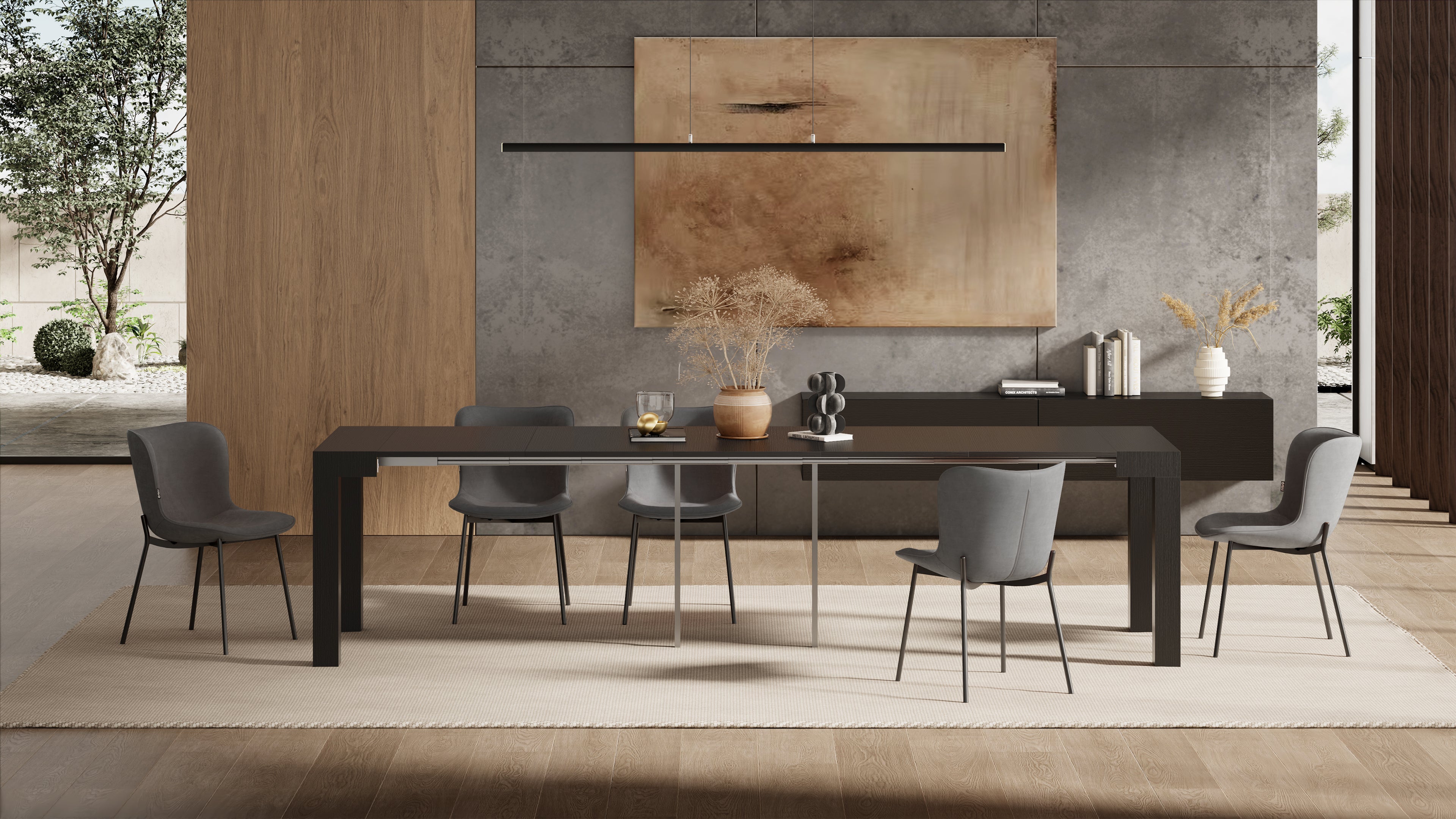 Mesa consola extensible First, 45(305)x90 cm, color Madera negra