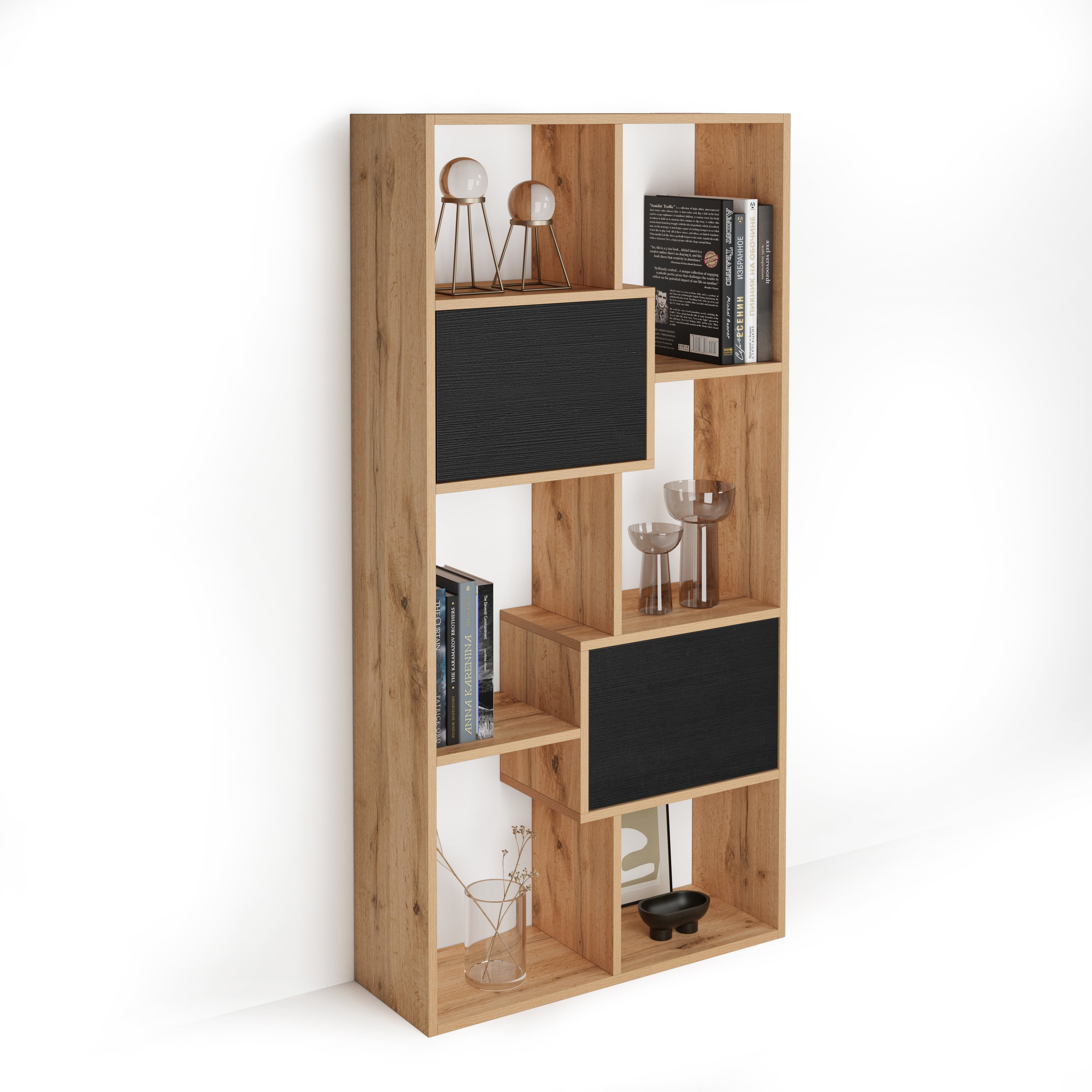 Estantería XS Iacopo Madera rústica con puertas Madera negra (160,8 x ...