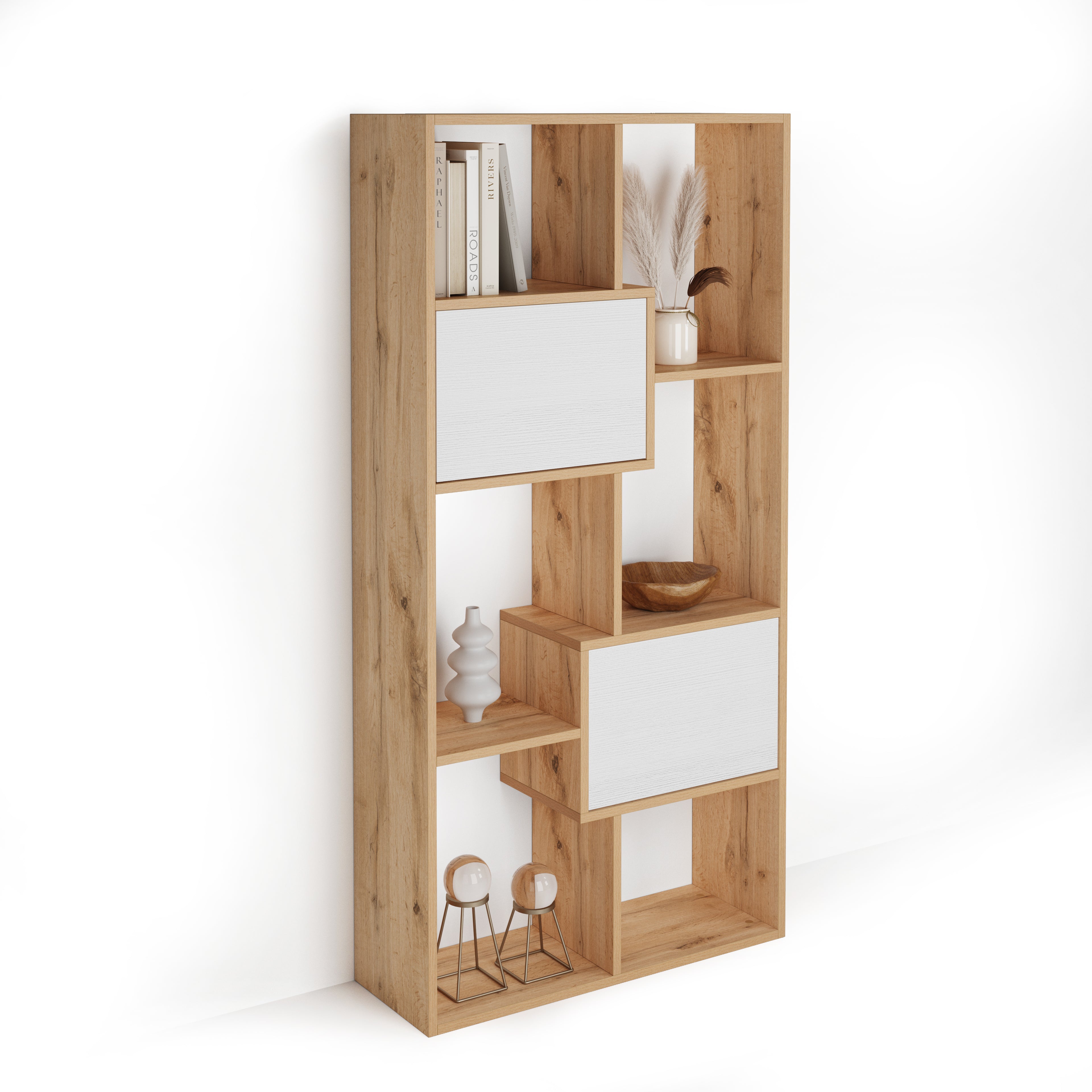 Bibliothèque XS Iacopo Bois Rustique avec portes Frêne Blanc (160,8 x ...