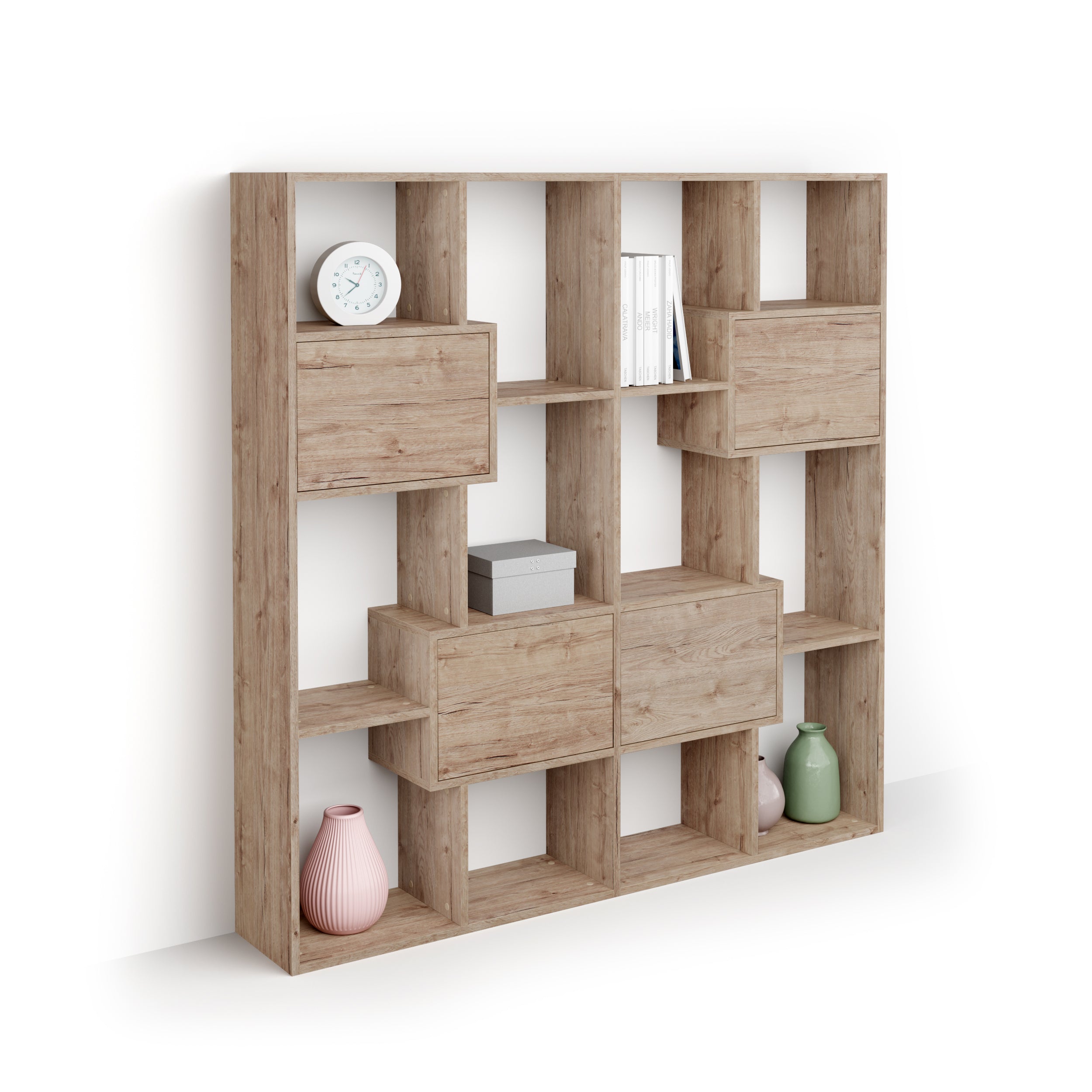 Iacopo S Bookcase with panel doors (63.3 x 62.3 in), Oak