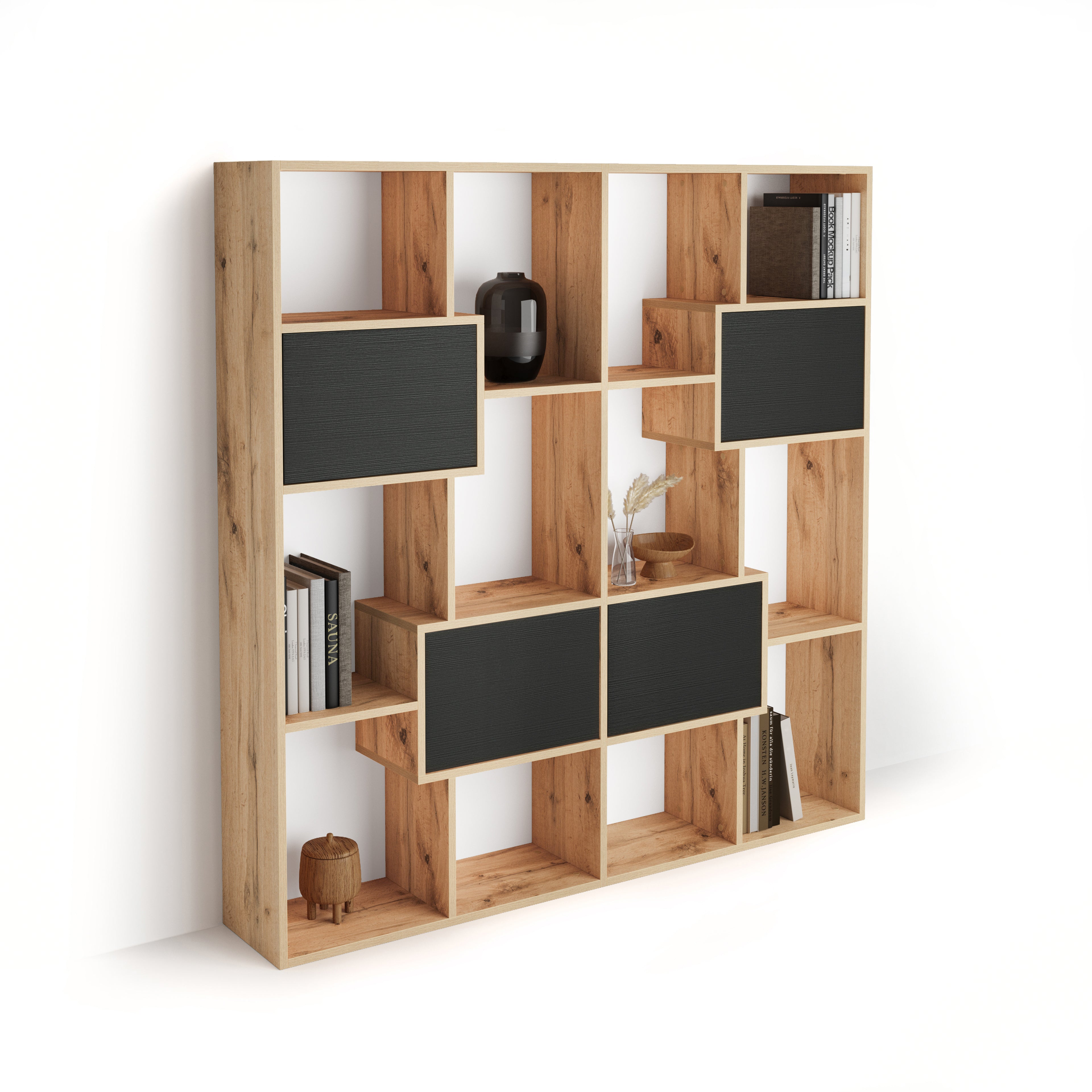 Iacopo S Bookcase Rustic Oak with Ashwood Black Doors (160,8 x 158,2 cm)