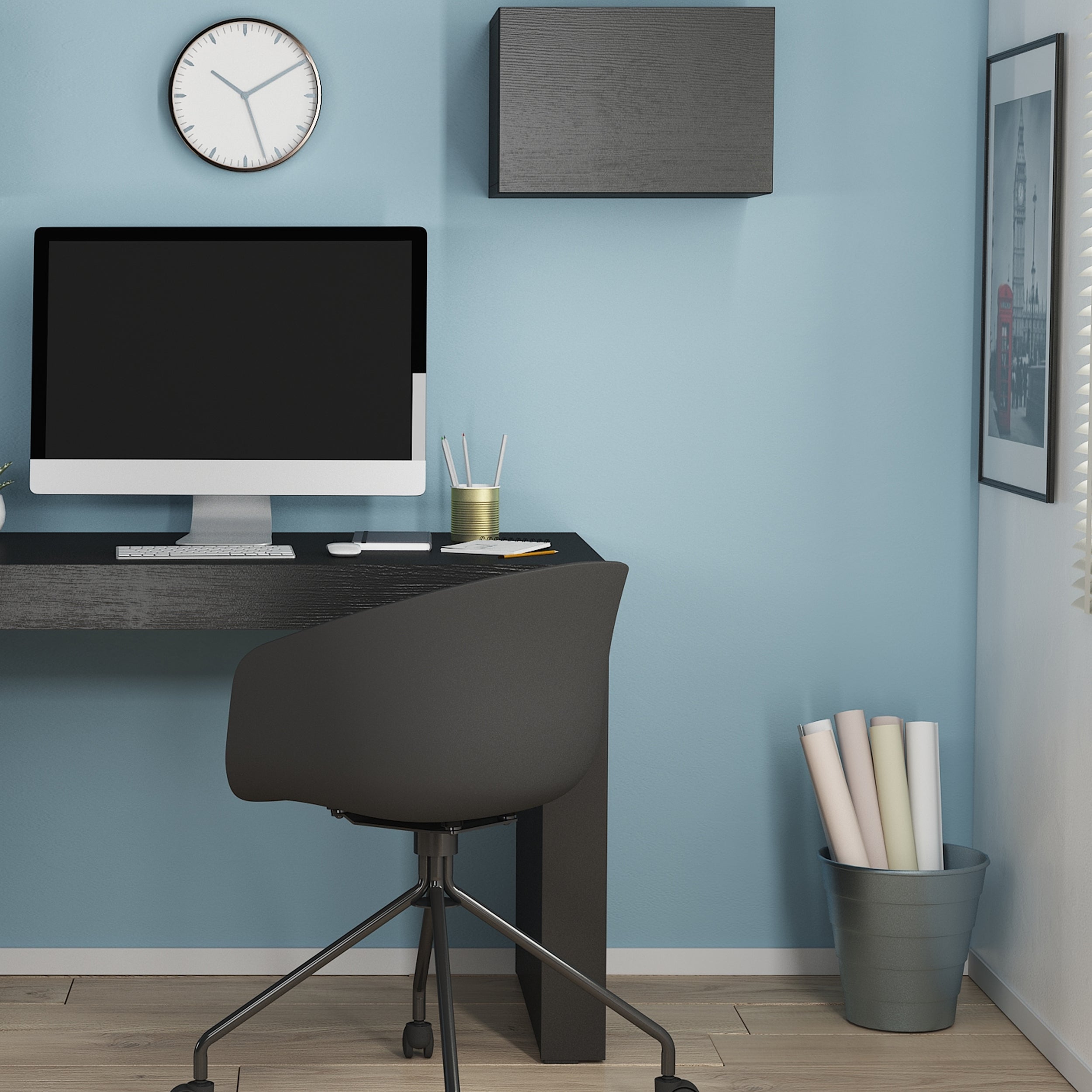 Estante de pared en forma de cubo con puerta Iacopo, color Madera negra
