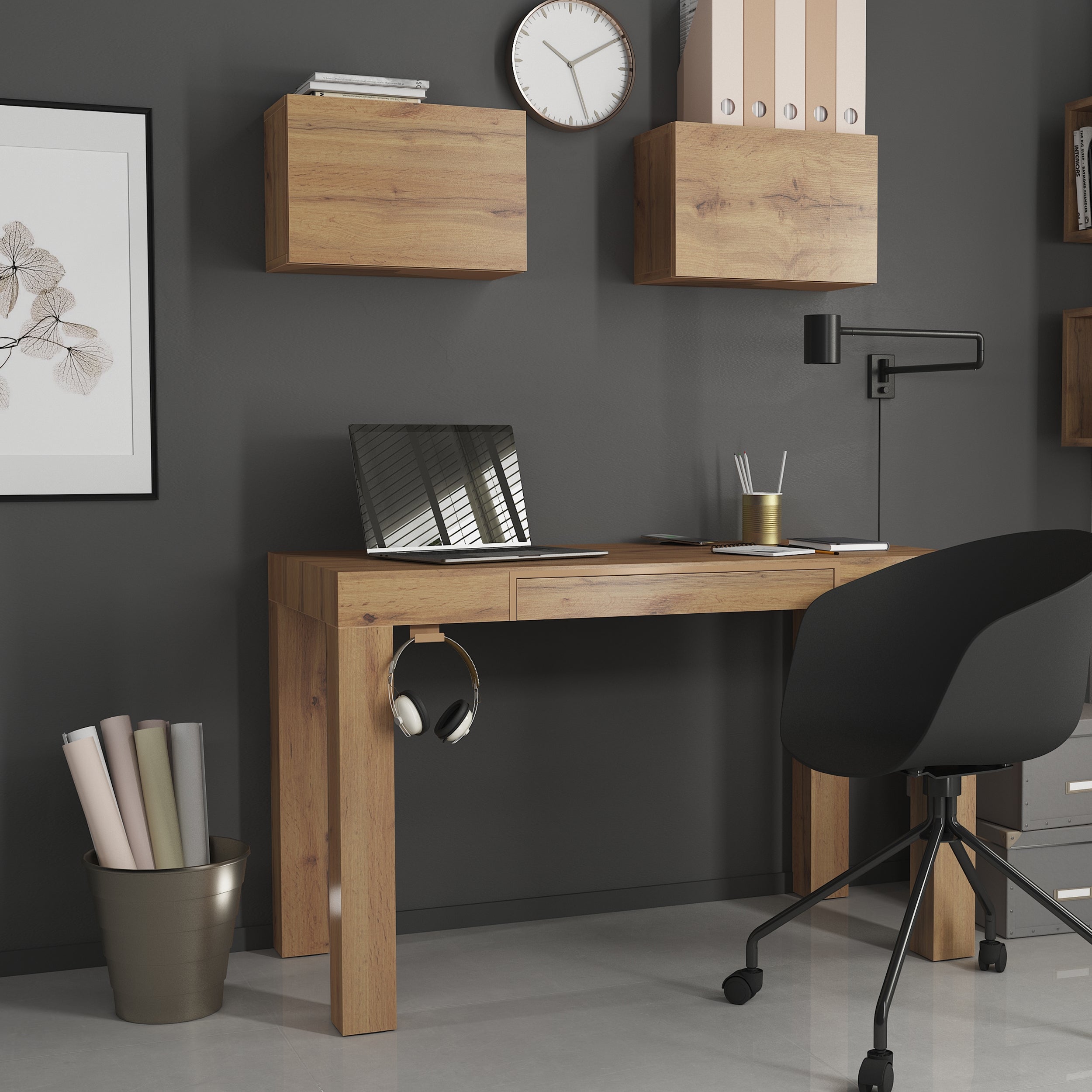 Estante de pared en forma de cubo con puerta Iacopo, color Madera rústica