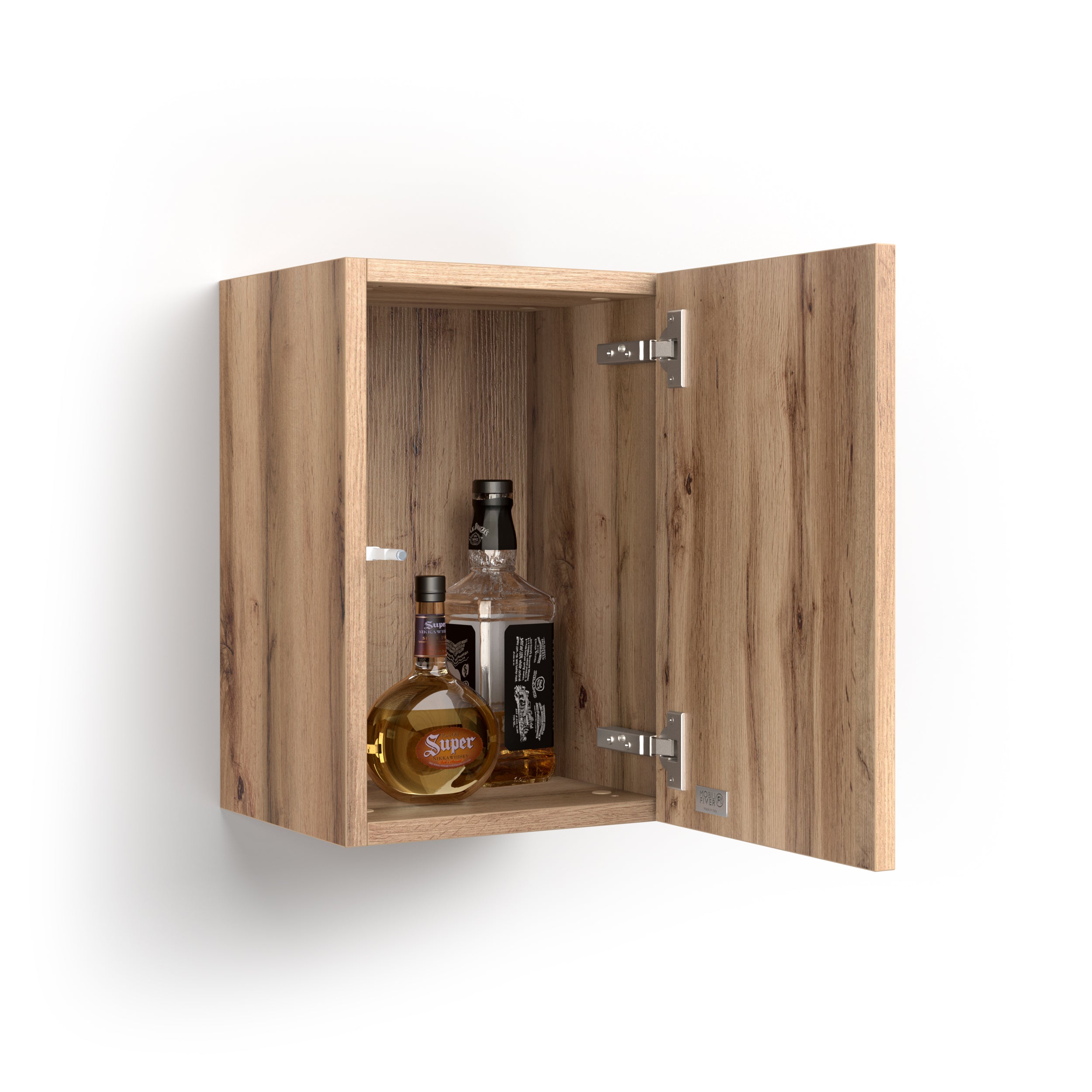 Estante de pared en forma de cubo con puerta Iacopo, color Madera rústica