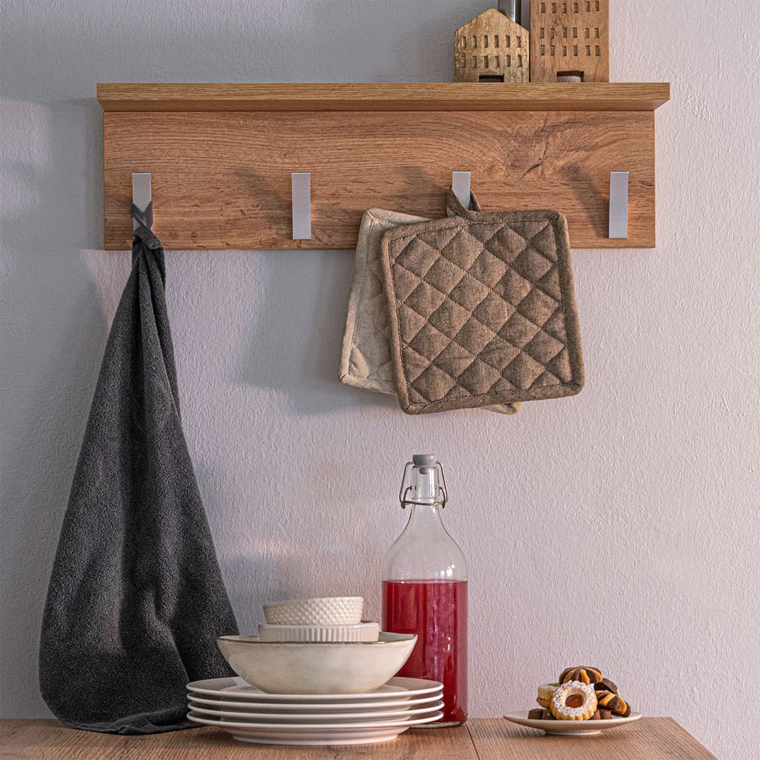 Wall coat hanger, Rachele, 23.62 in, Rustic Oak