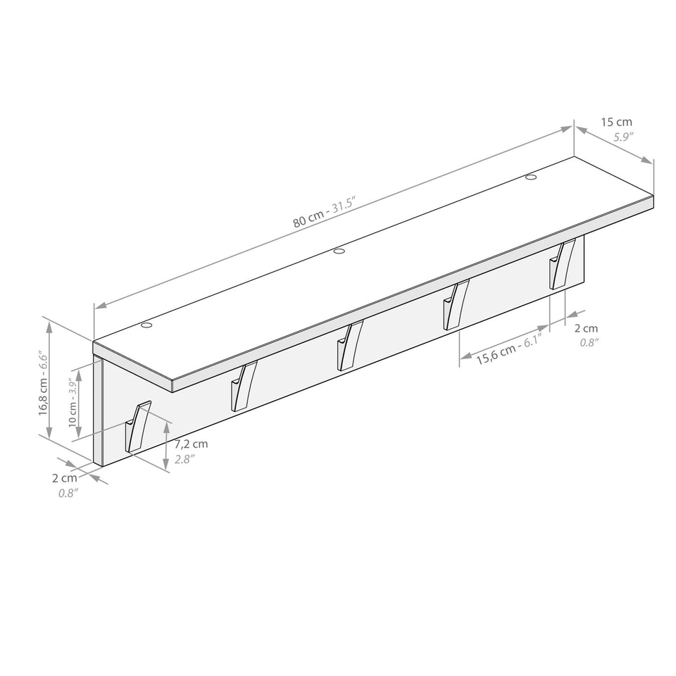 Wall coat hanger, Rachele, 80 cm, Concrete Effect, Black