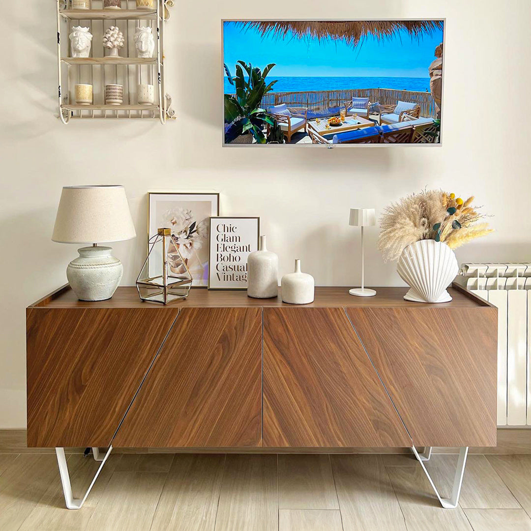 Emma, Sideboard mit 4 Türen, mit weißen Beinen, Nussbaum Canaletto
