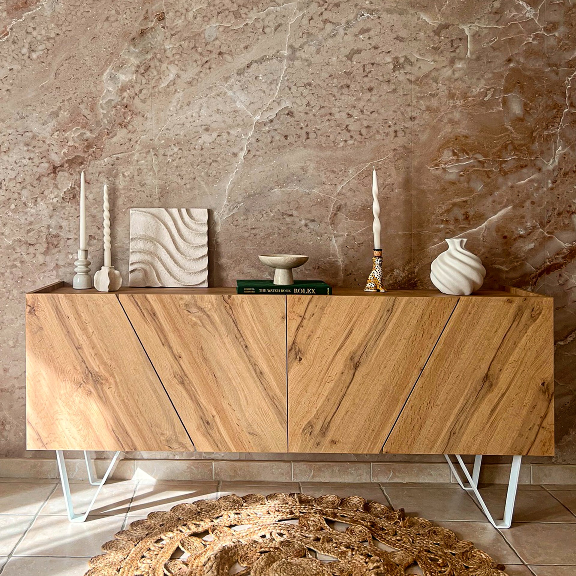 Madia-Buffet 4 ante Emma con gambe bianche, Rovere Rustico