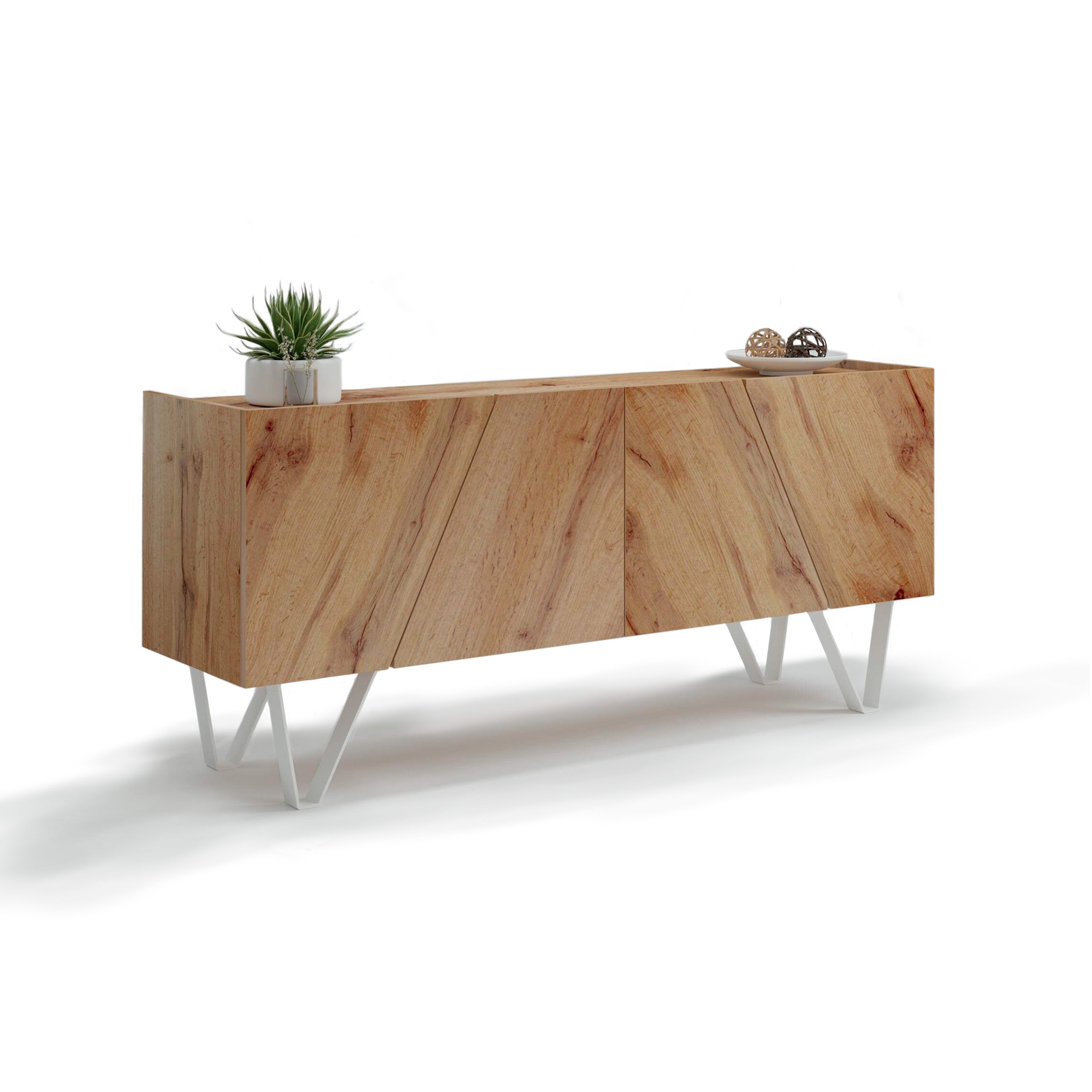 Dressoir-Buffet 4 deuren Emma met witte poten, Rustiek Eiken