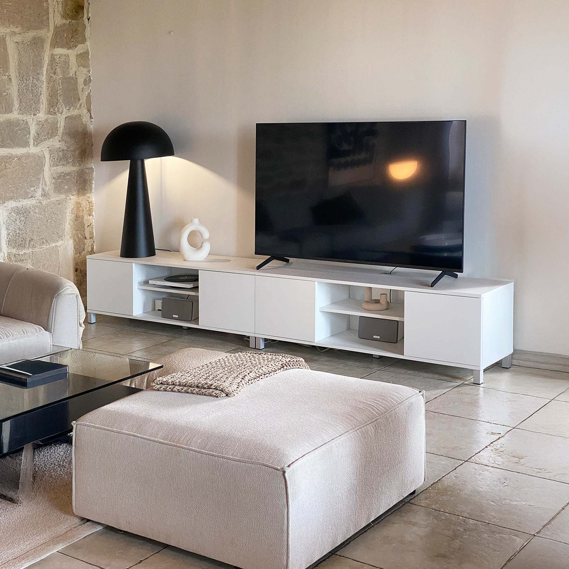 Mueble de TV Rachele, color Fresno blanco