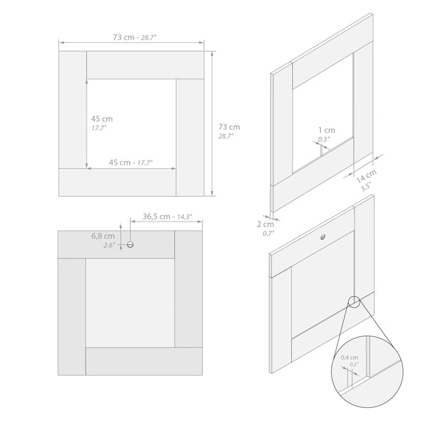 Miroir mural carré Evolution, 73 x 73 cm, orme perle