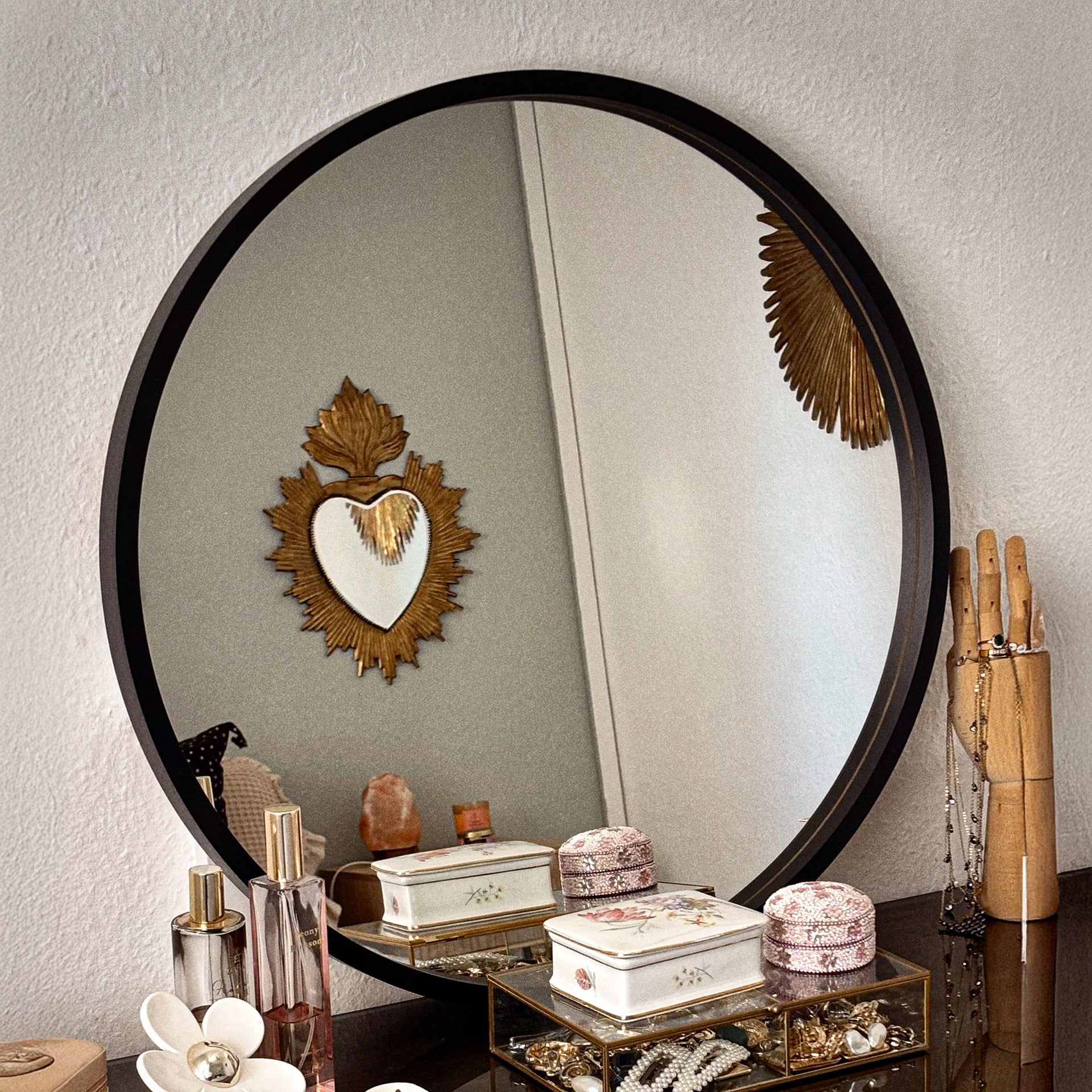 Espejo redondo Olivia, diámetro 82 cm, color Madera negra