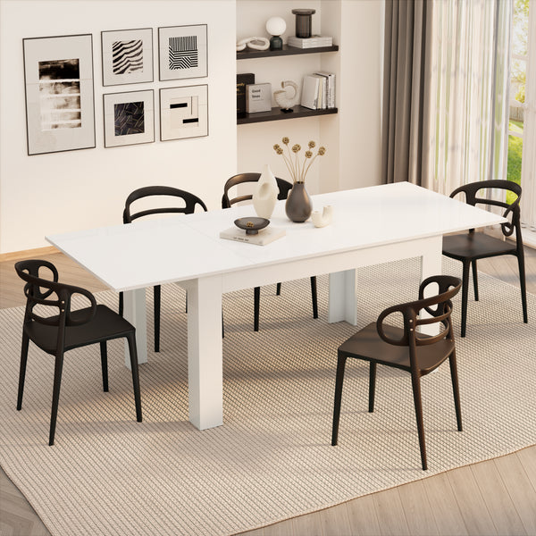 Easy, Extendable dining table, 55.1(86.6)x35.4 in, High Gloss White