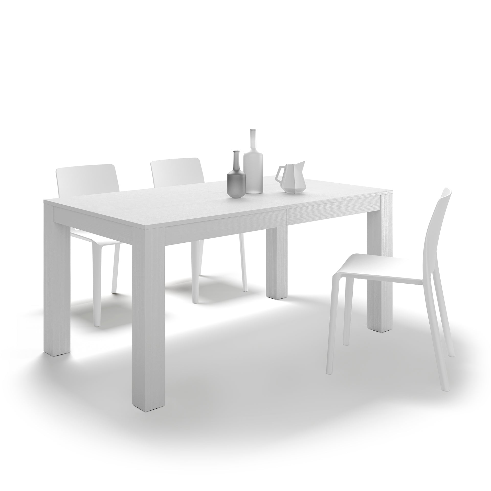 Rachele Extendable Dining Table, 160(225)x90 cm, Ashwood White