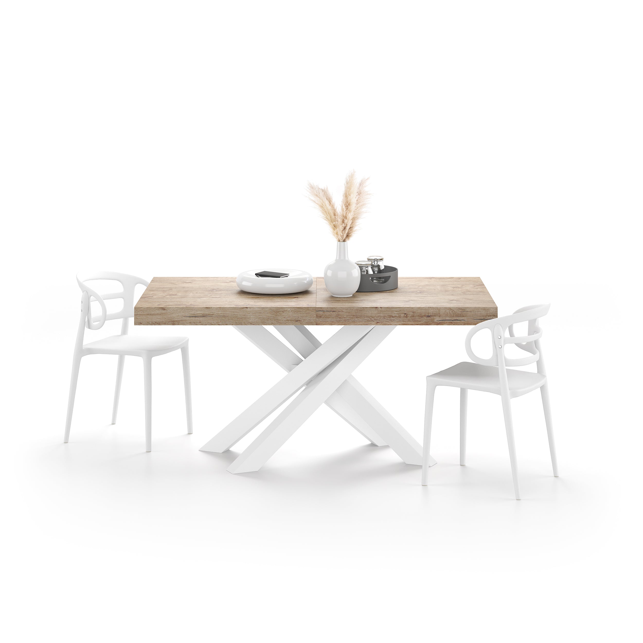 Emma 160(240)x90 cm Extendable Table, Oak with White Crossed Legs
