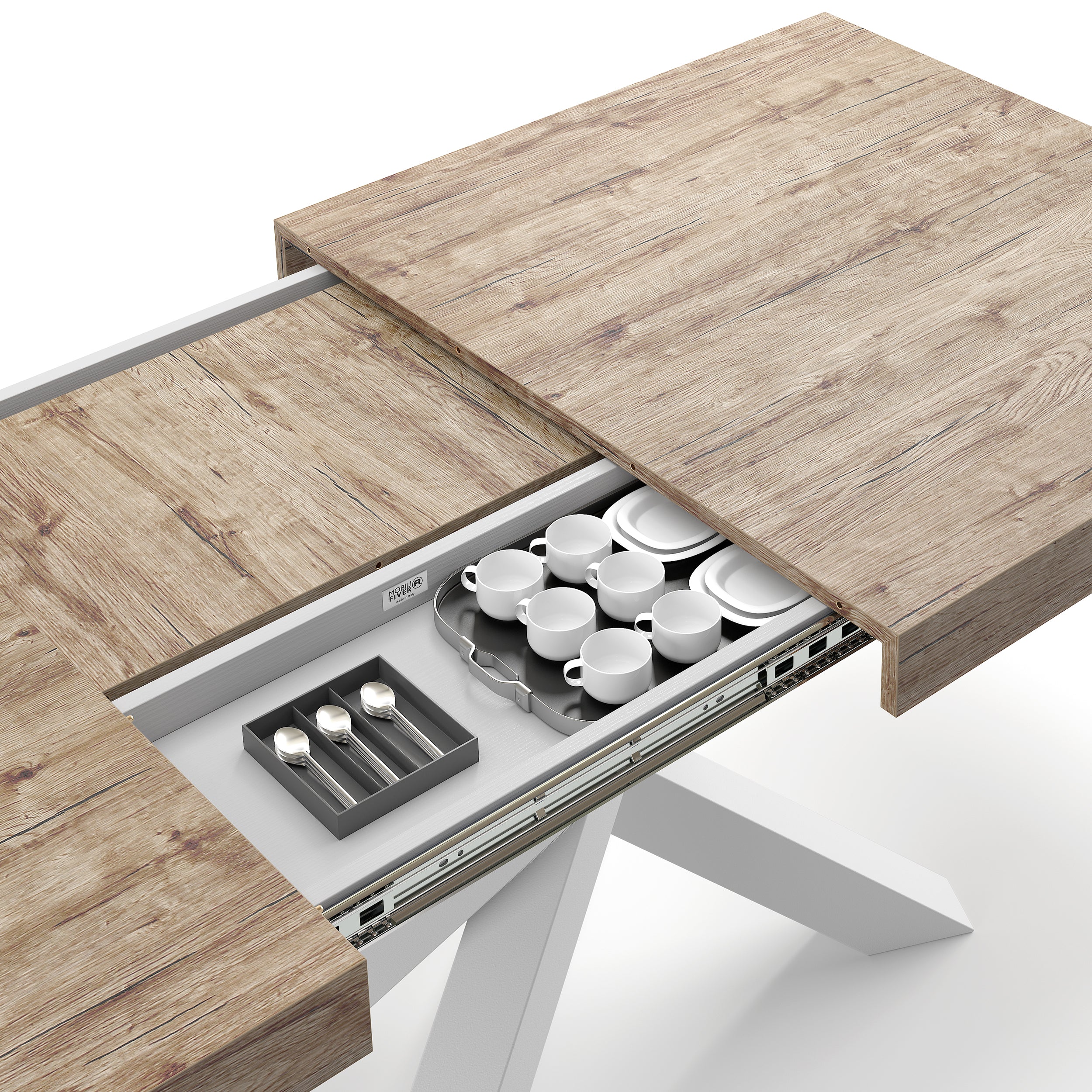 Emma 160(240)x90 cm Extendable Table, Oak with White Crossed Legs