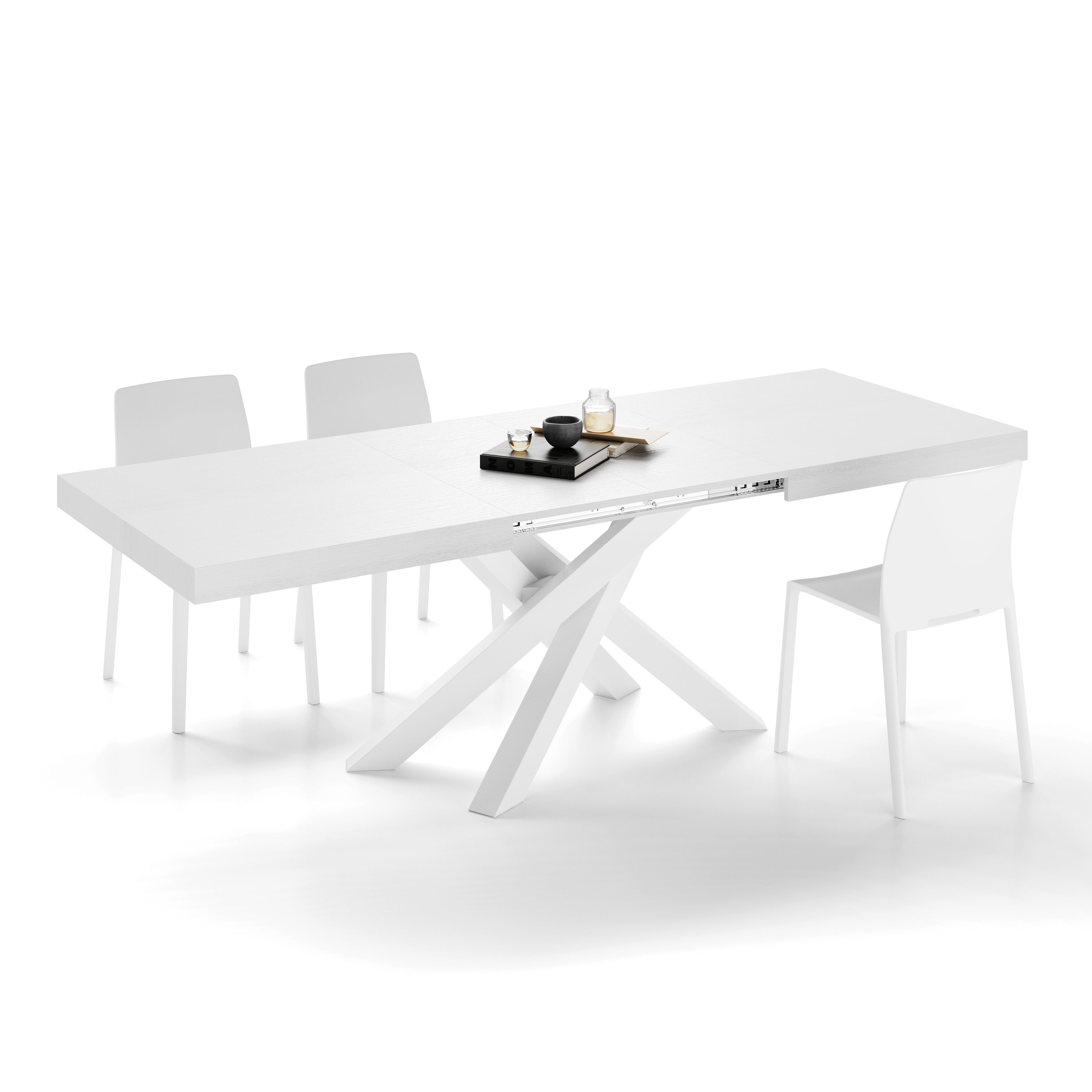 Emma 63(94.5)x35.4 in Extendable Table, Ashwood White with White ...