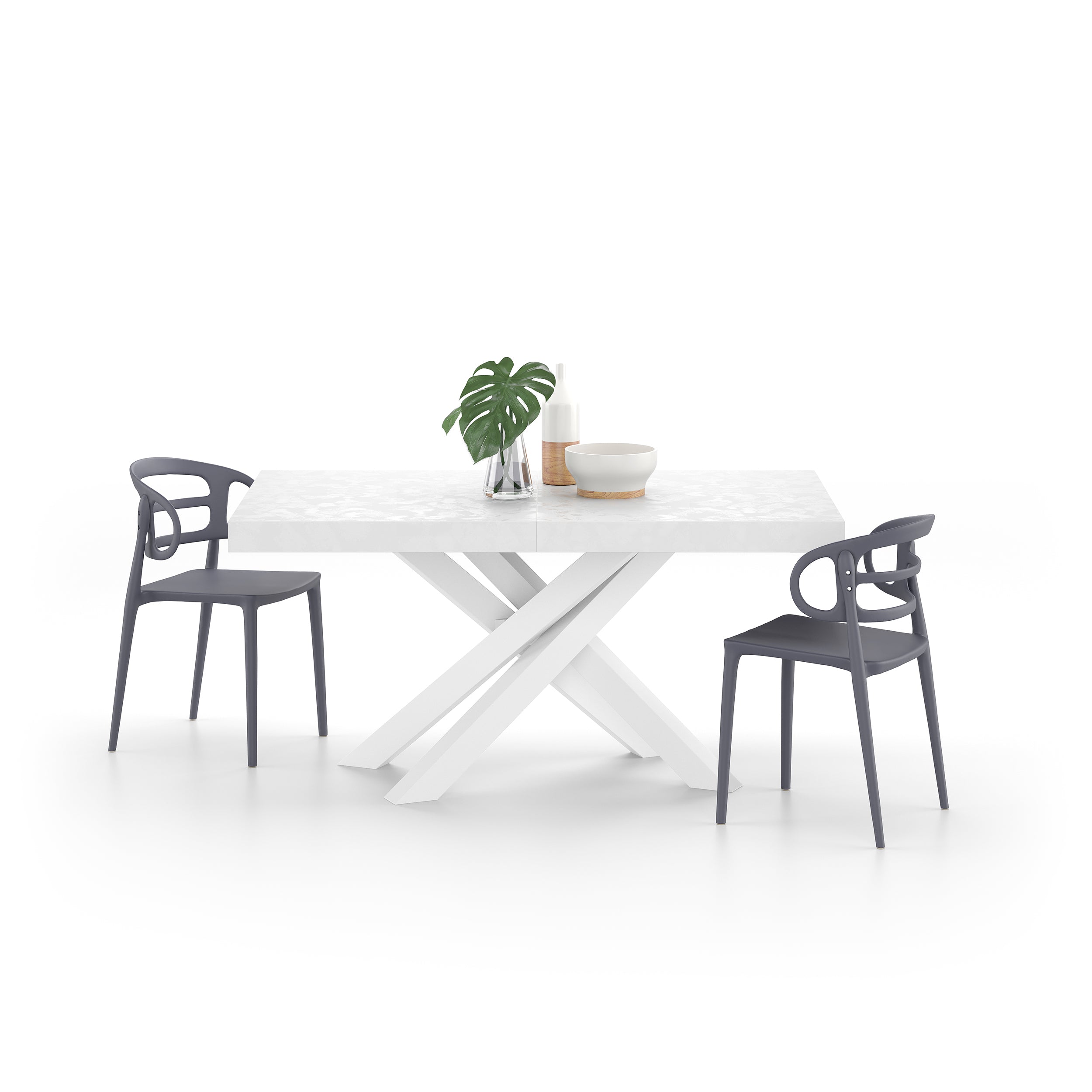 Emma 160(240)x90 cm Extendable Table, Concrete Effect, White with White ...