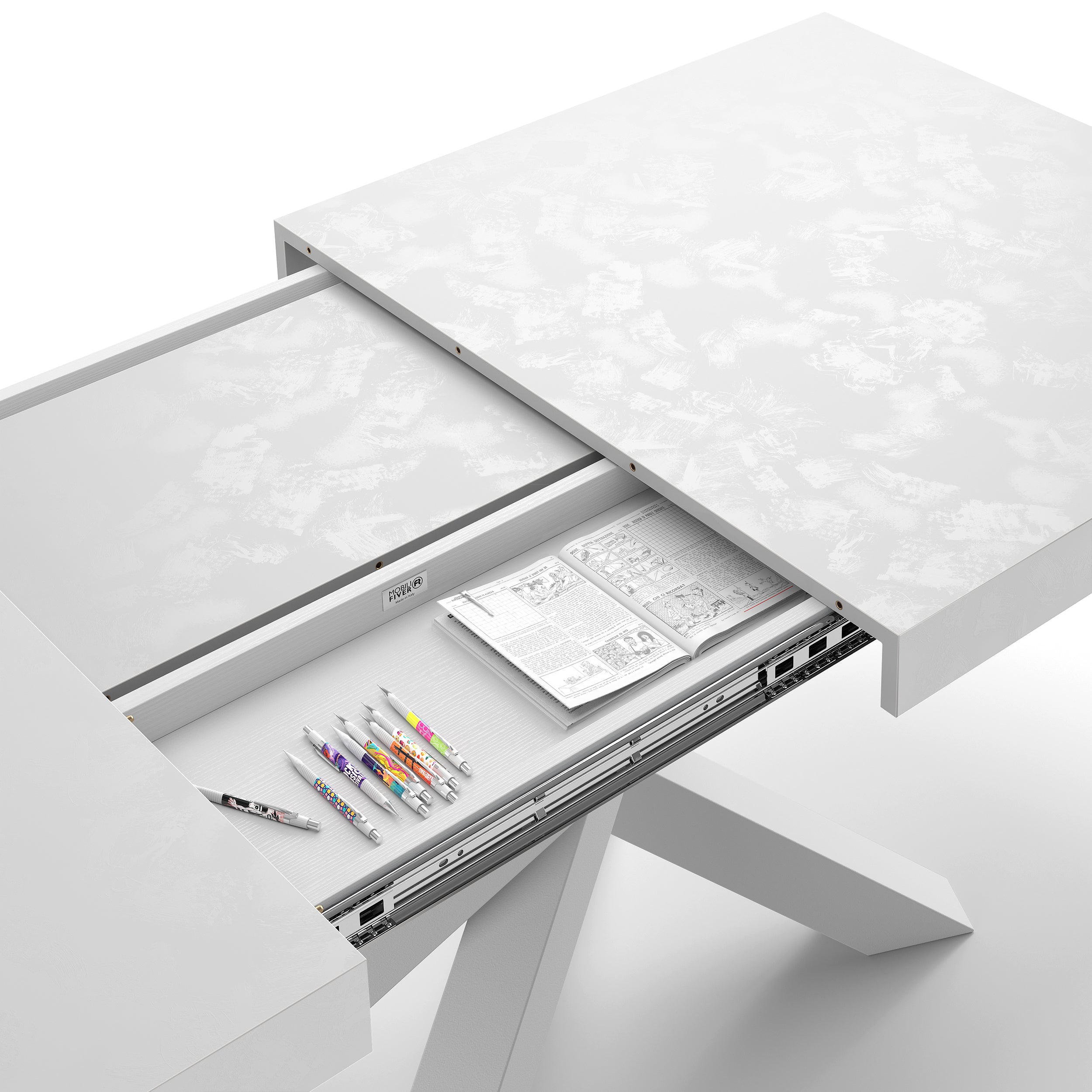 Mesa extensible Emma 140(220)x90 cm, color cemento blanco con patas ...
