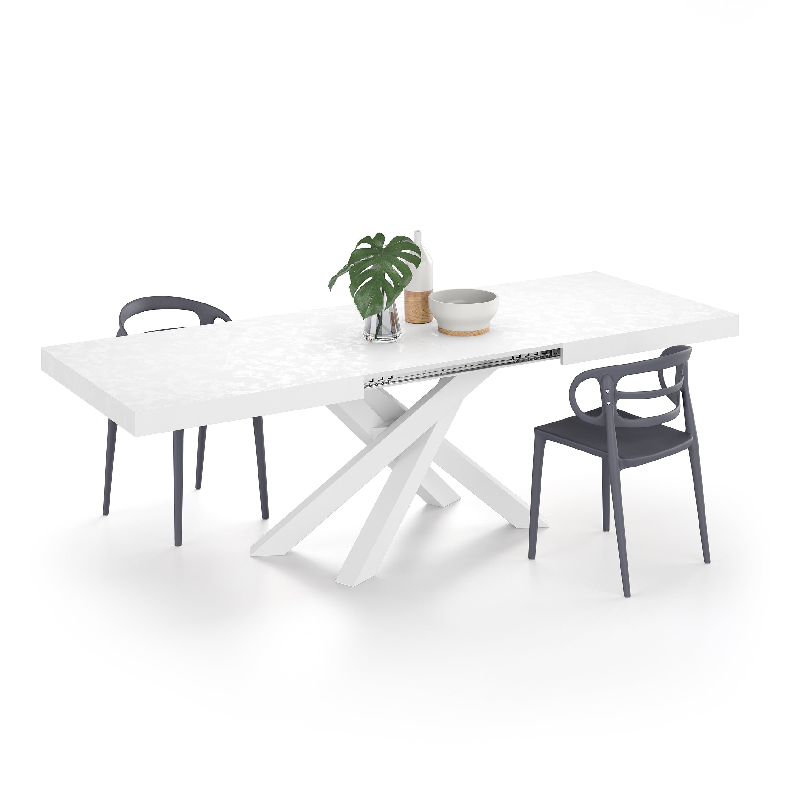 Emma 160(240)x90 cm Extendable Table, Concrete Effect, White with White ...