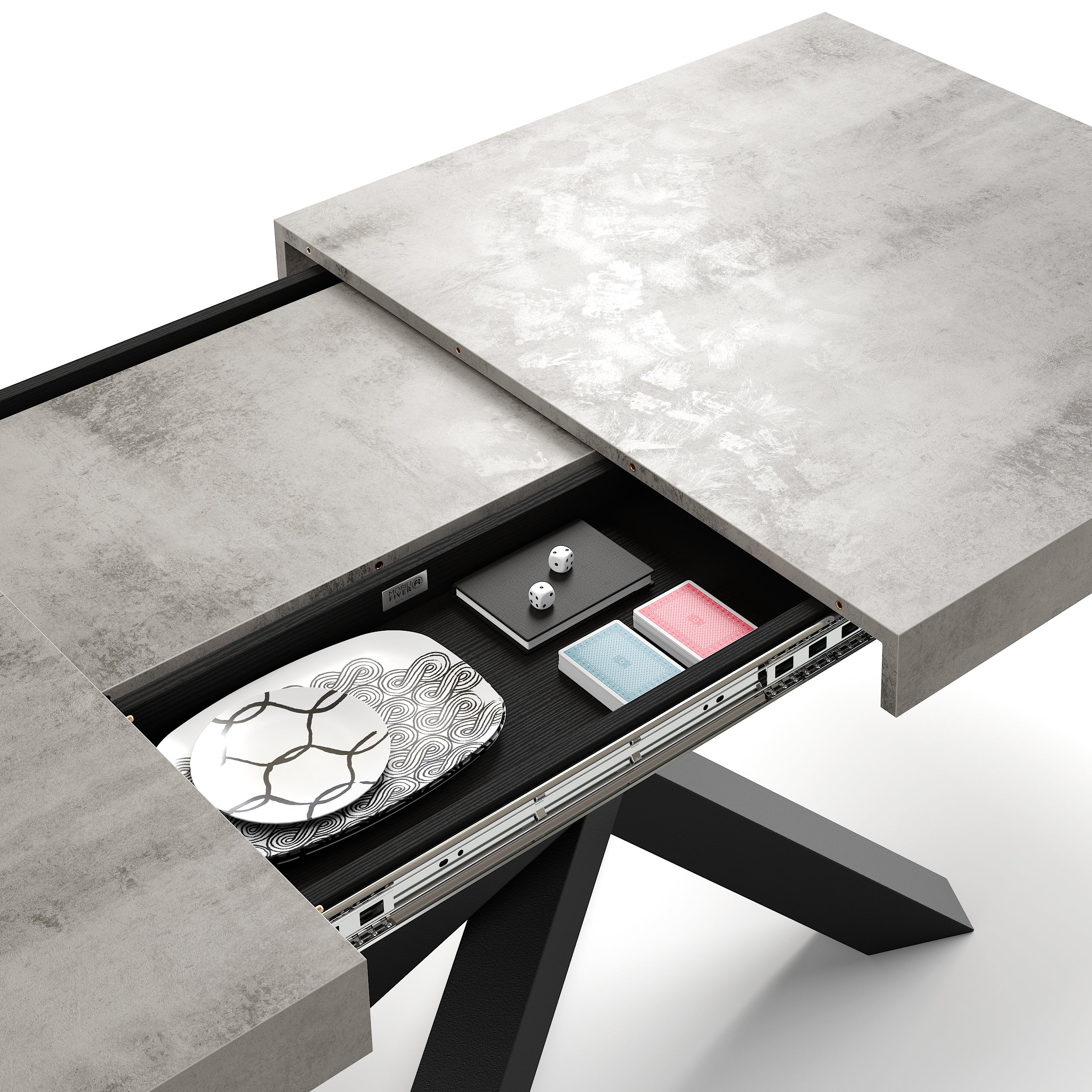 Mesa extensible Emma 140(220)x90 cm, color cemento gris con patas ...
