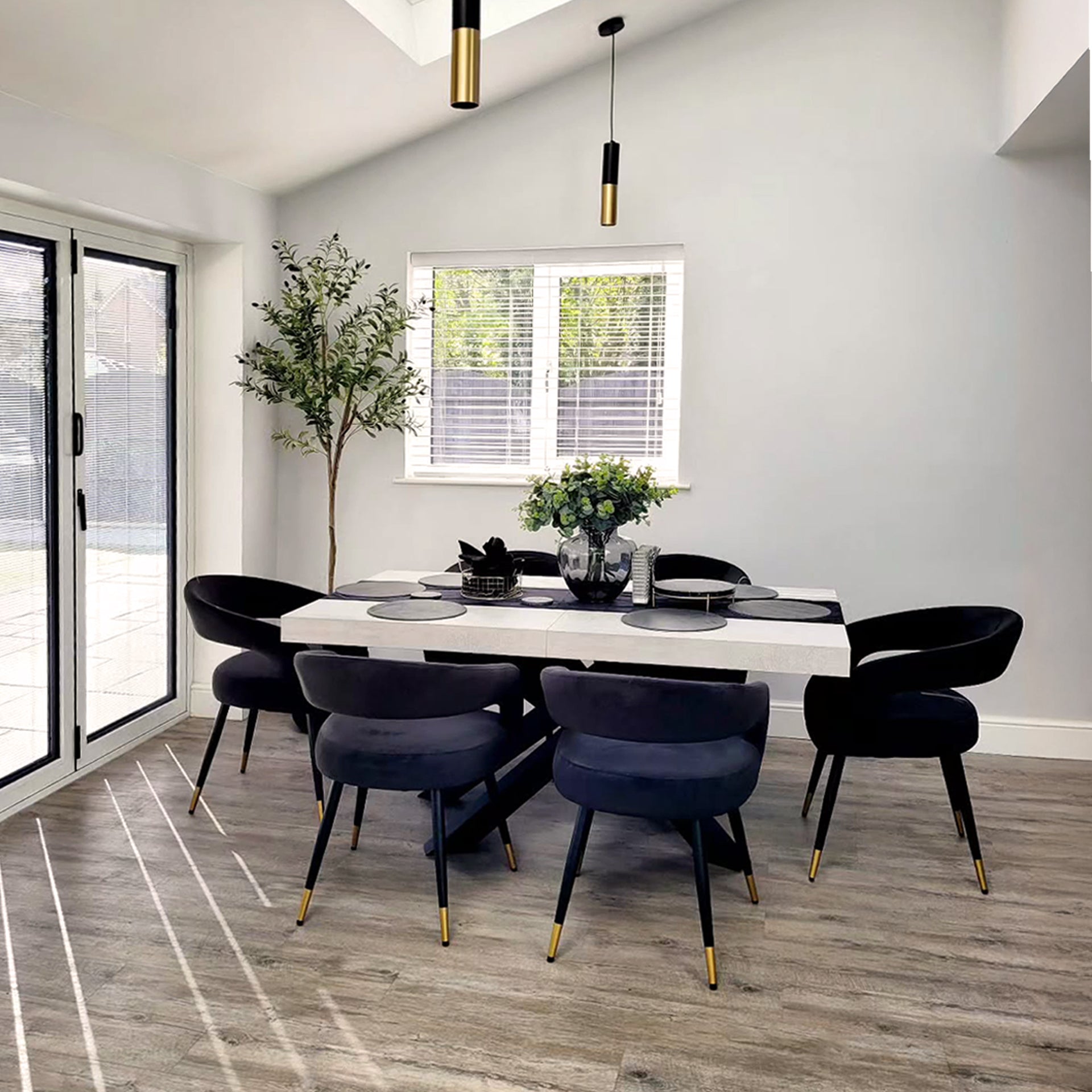 Emma 160(240)x90 cm Extendable Table, Concrete Effect, White with Black ...