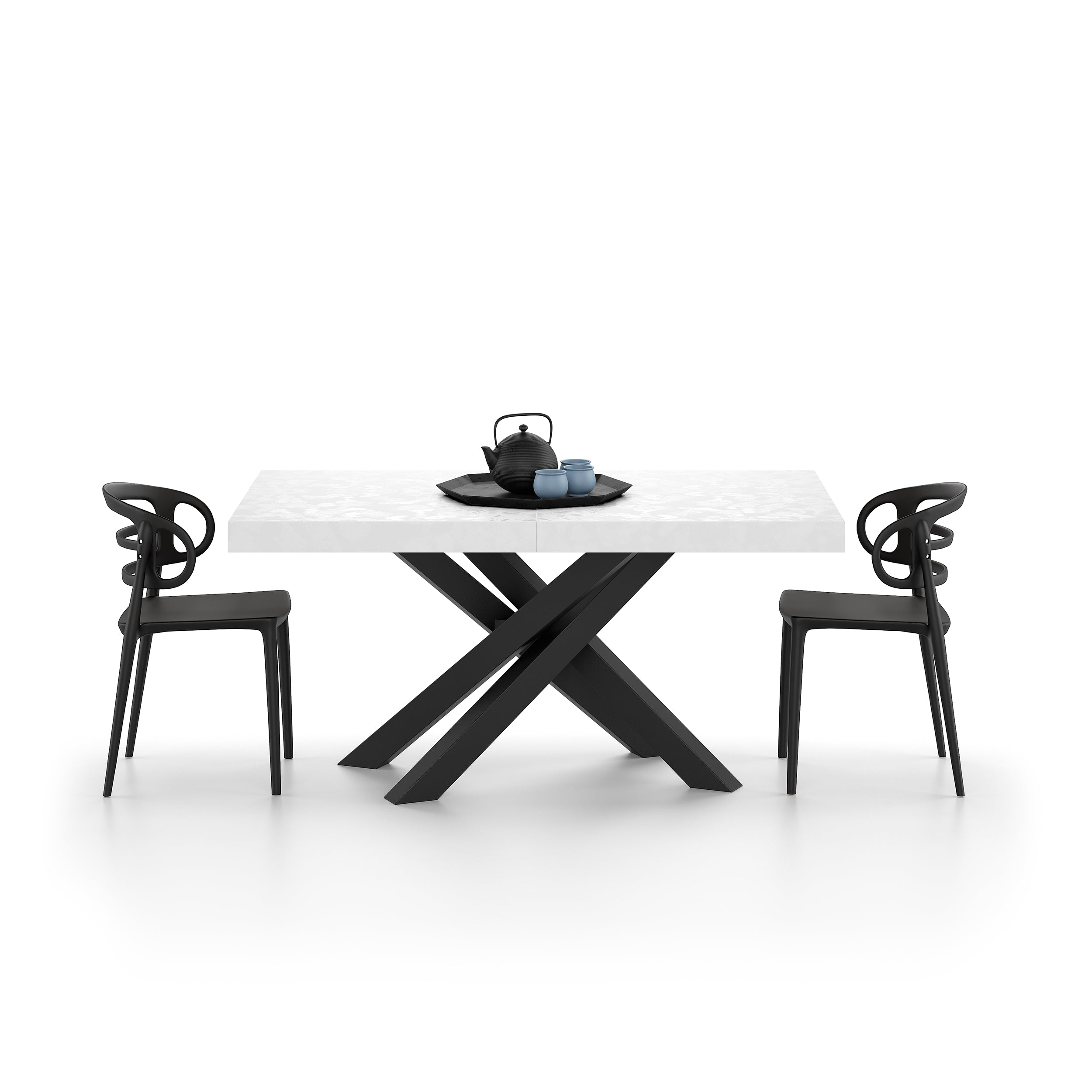 Emma 160(240)x90 cm Extendable Table, Concrete Effect, White with Black ...