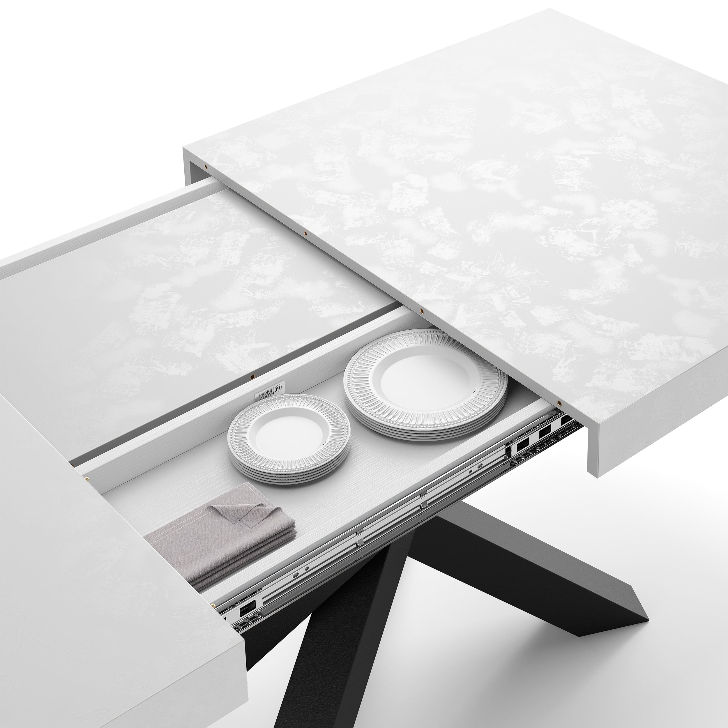 Emma 160(240)x90 cm Extendable Table, Concrete Effect, White with Black ...