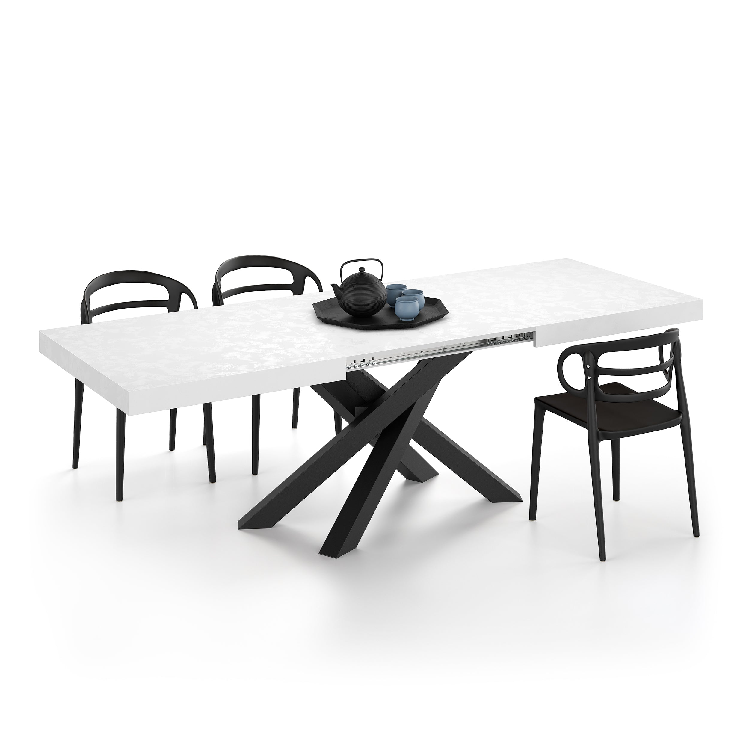 Emma 160(240)x90 cm Extendable Table, Concrete Effect, White with Black ...